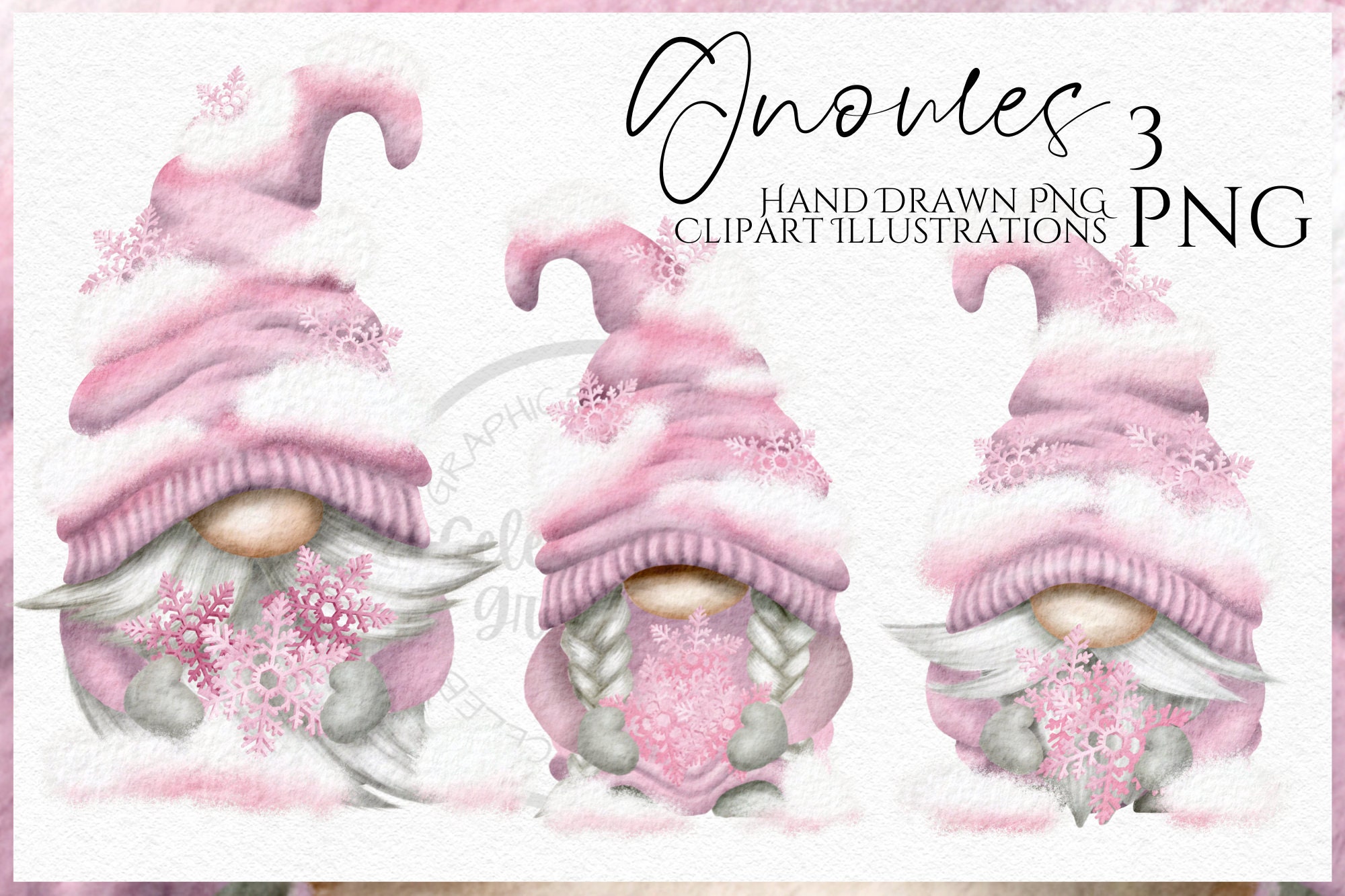 Pink Snowflake Gnomes Png Hand Drawn Watercolor Gnome - Etsy