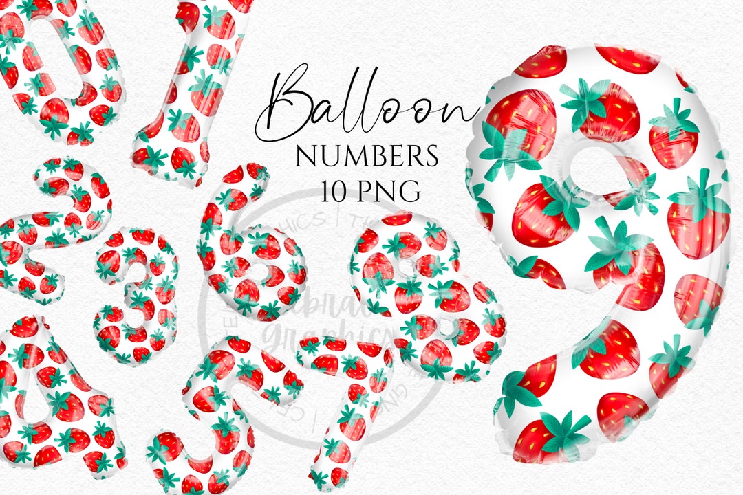 Foil Balloon Clipart, Strawberry Numbers Instant Download Graphics in ...