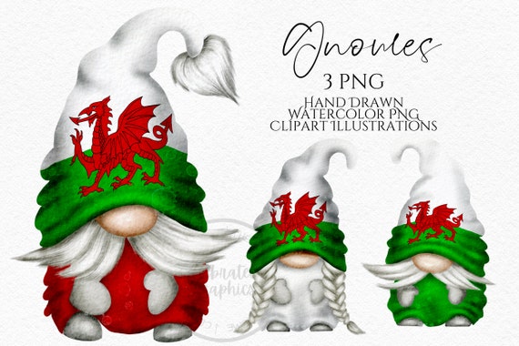 Welsh Flag Gnome Clipart Png Hand Drawn Watercolor Wales Etsy Uk