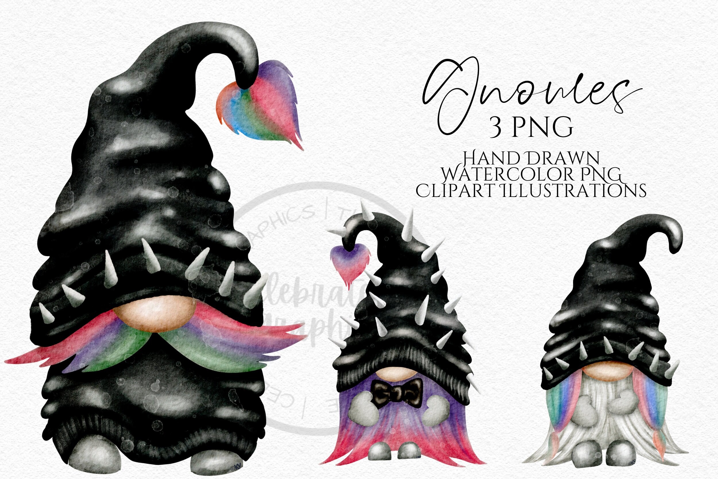 Punk Gnomes PNG Biker Clipart Gnomes Hand Drawn Watercolor - Etsy