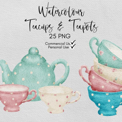 Watercolor Teacups and Teapots PNG Clipart Teacups Stacked - Etsy
