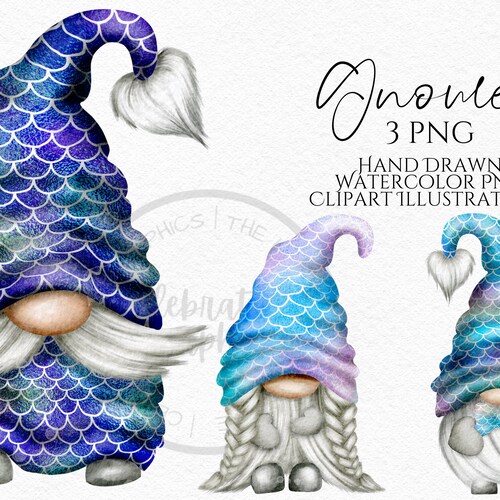 Newspaper Gnomes Hand Drawn Watercolor Gnome Clipart Digital - Etsy