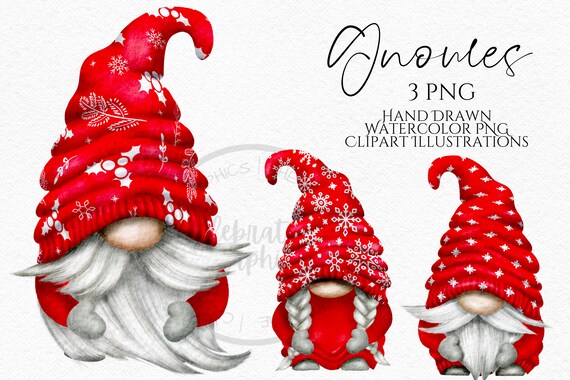 Red Christmas Gnome Clipart PNG Bundle Red Gonk Hand Drawn | Etsy