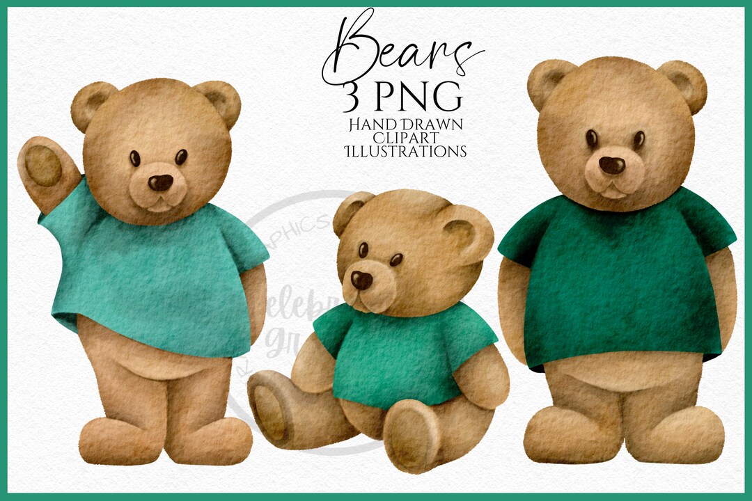 Green Teddy Bear Clipart PNG, Hand Drawn Watercolor Bear Clipart ...