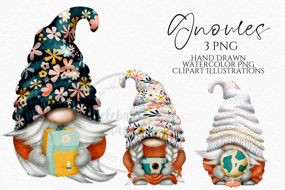 Travel Gnome Clipart PNG Bundle Wanderlust Gonk Hand Drawn Watercolor ...