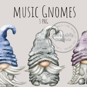 Music Gnomes Hand Drawn Watercolor Gnome Clipart, Digital Instant ...