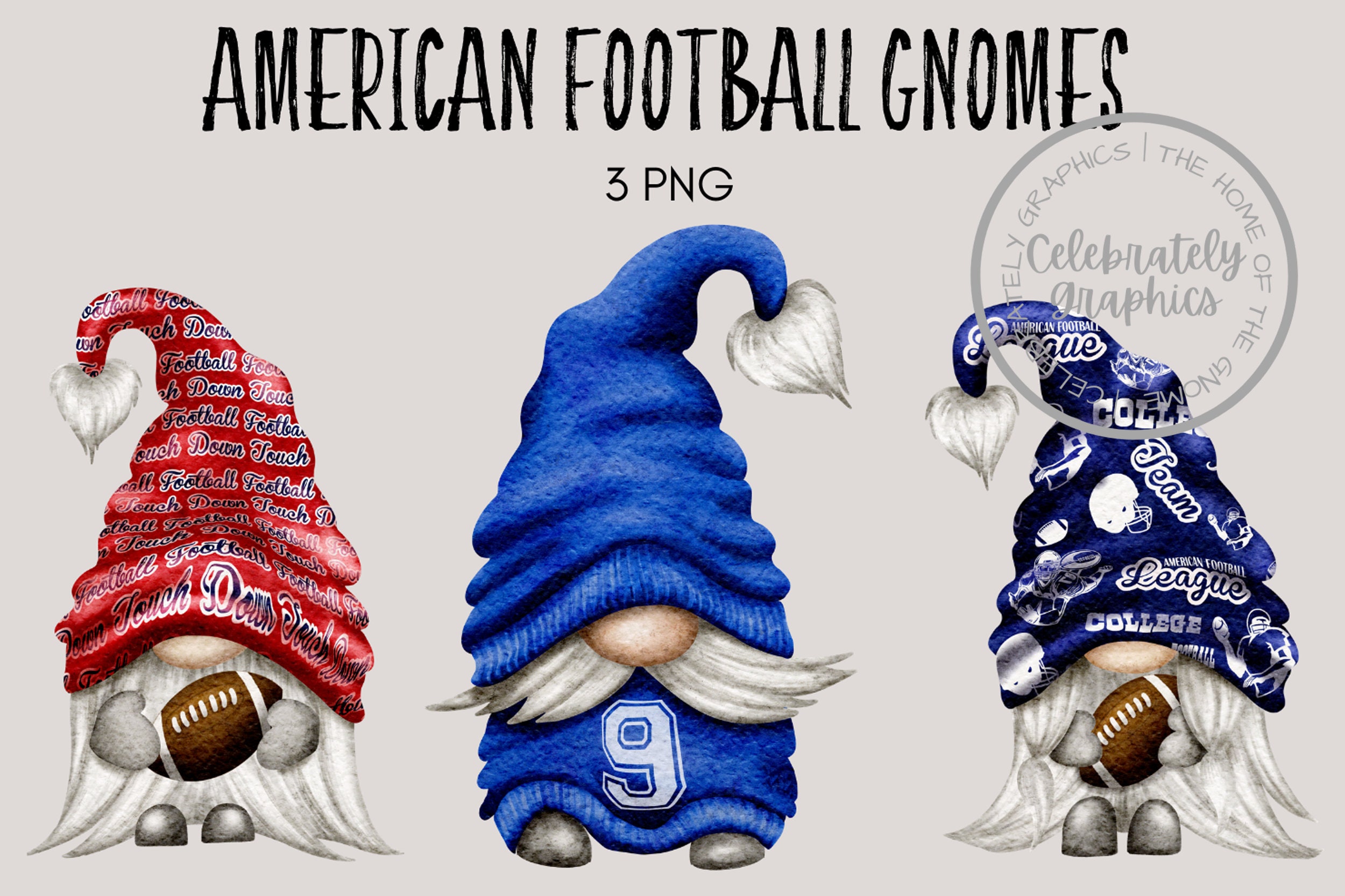 American Football Gnomes Hand drawn watercolour gnome png | Etsy
