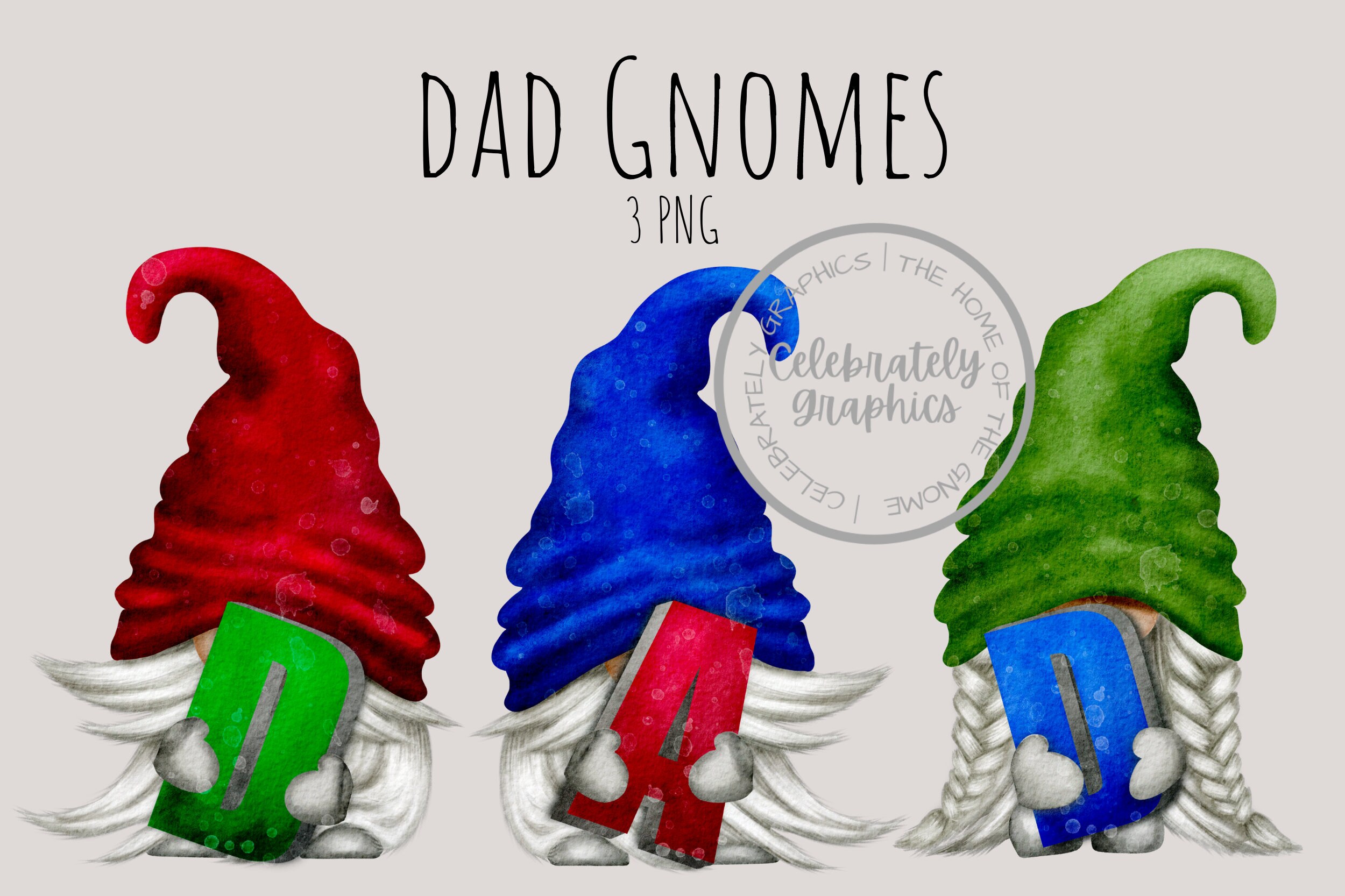 Dad Gnomes Clipart Png Hand Drawn Watercolor Gnome | Etsy