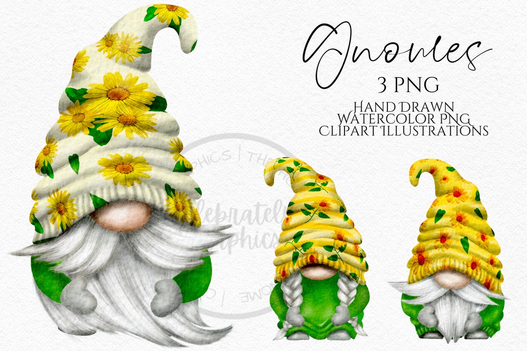 Yellow Daisy Gnomes Clipart PNG Bundle Daisy Gonks Hand Drawn ...