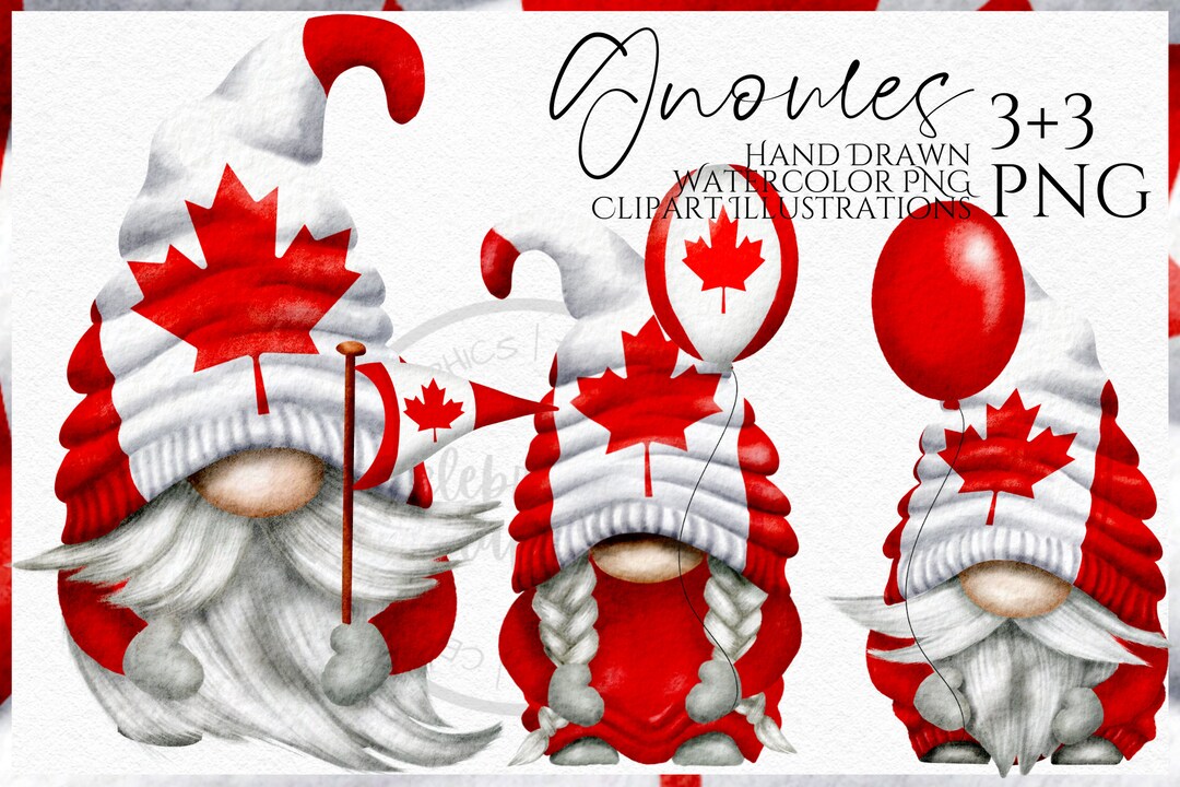Canada Day Gnomes Clipart PNG, Hand Drawn Watercolor Canadian Flag ...