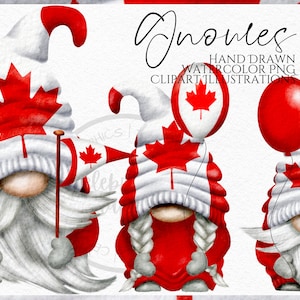 Canada Day Gnomes Clipart PNG, Hand Drawn Watercolor Canadian Flag ...
