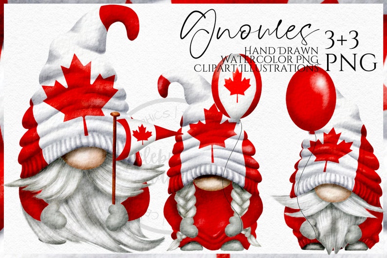 Canada Day Gnomes Clipart PNG Hand Drawn Watercolor Canadian - Etsy
