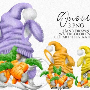 Easter Bunny Gnomes With Carrots Clipart, Hand Drawn Watercolor Easter ...