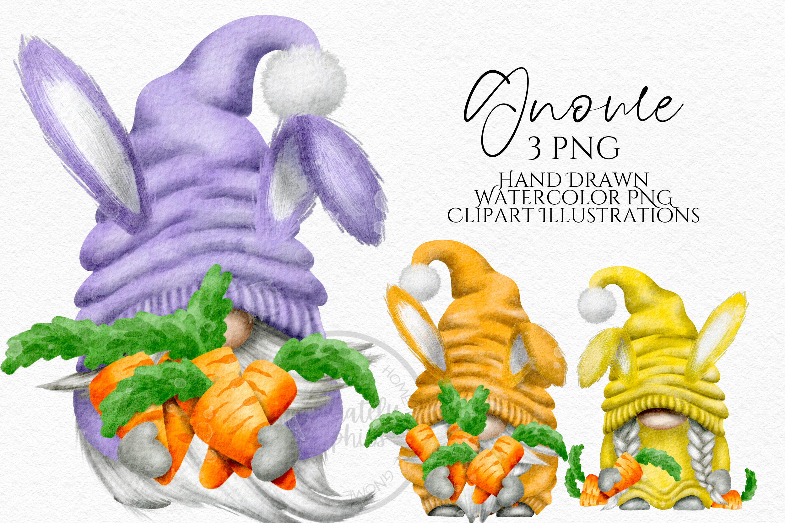 Easter Bunny Gnomes With Carrots Clipart Hand Drawn - Etsy