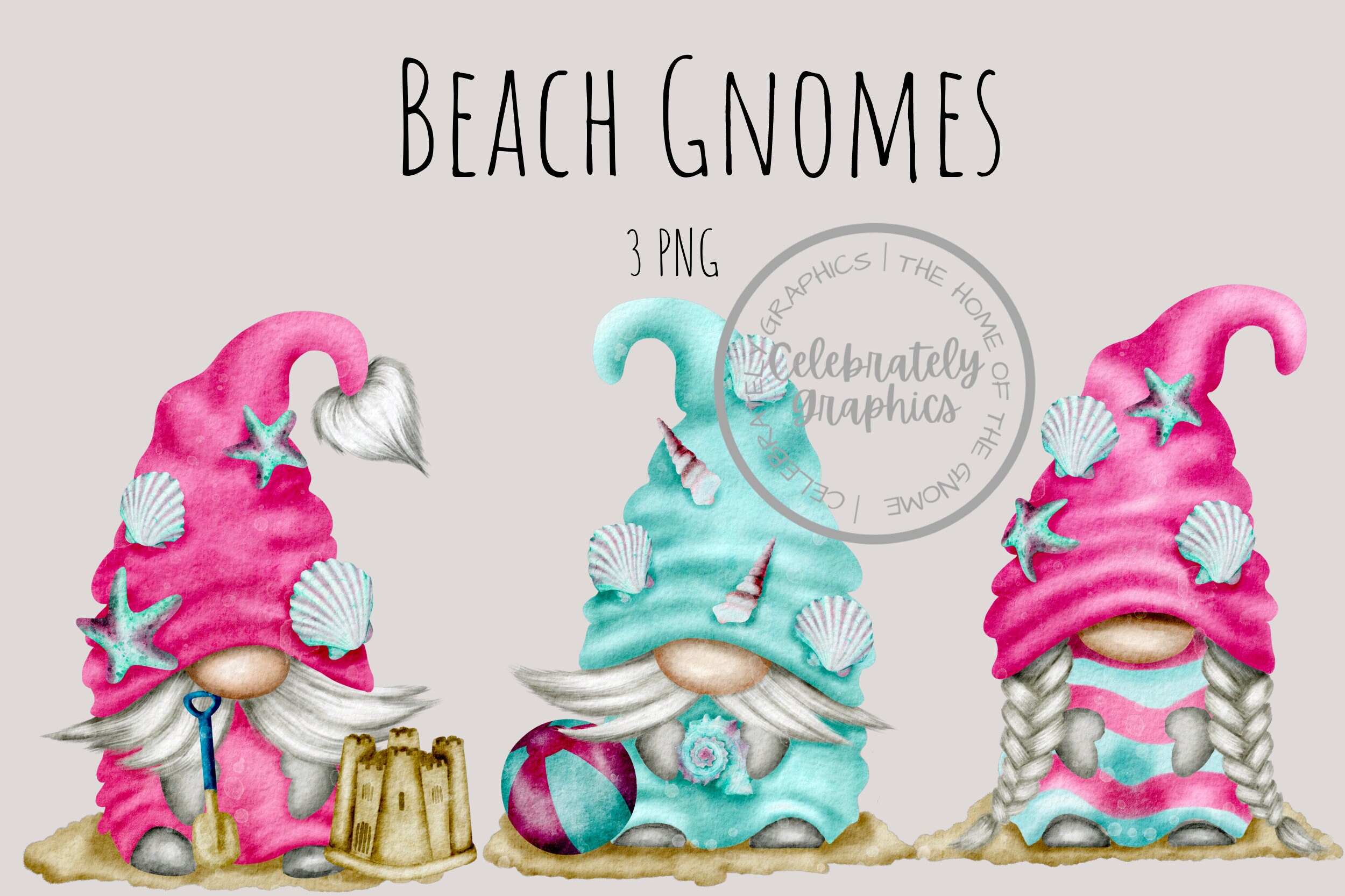 Seashell Gnomes Hand Drawn Watercolor Beach Gnome Clipart | Etsy