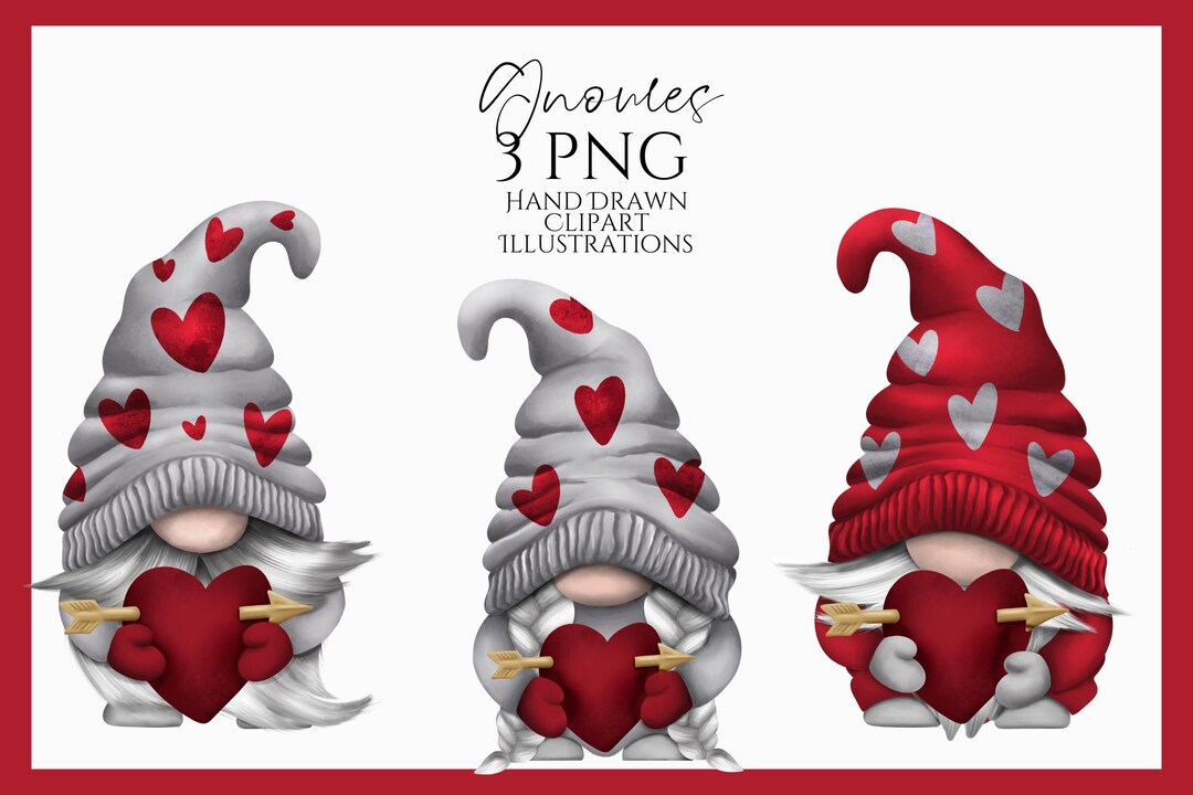 Red Valentine Gnome Clipart PNG Bundle Gnome Png Set of 3 Gnomes Hand ...