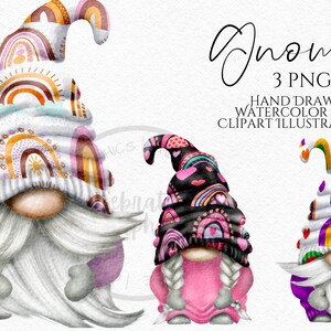 Rainbow Gnomes Clipart PNG Rainbow Gonks Hand Drawn Watercolor Instant ...