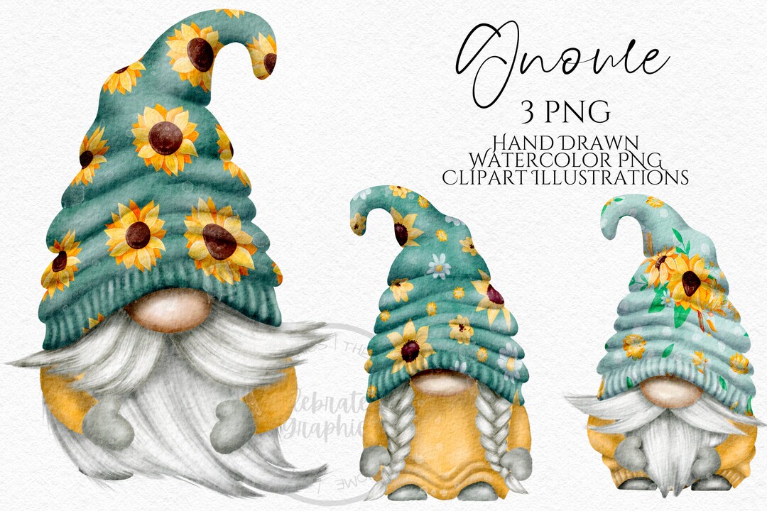 Sunflower Gnomes Clipart PNG Bundle Sunflower Gonks Hand Drawn ...