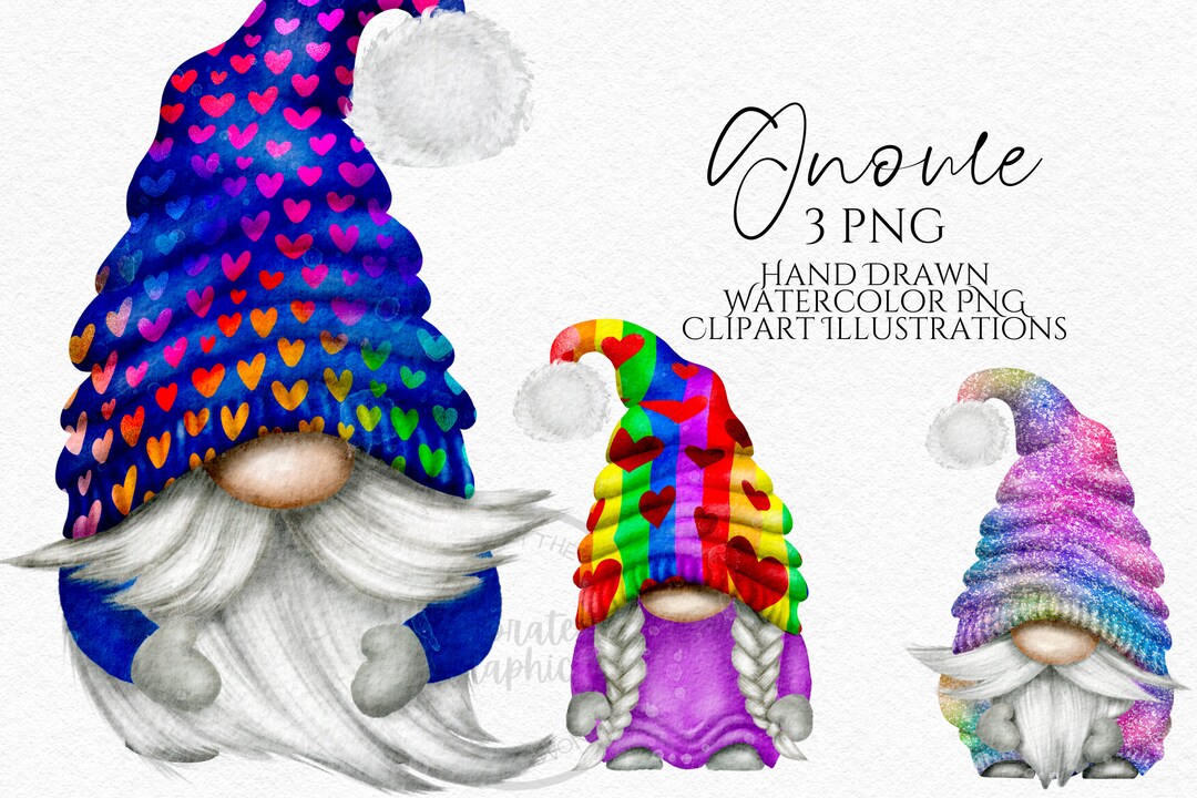 Bright Rainbow Gnome Clipart PNG, Hand Drawn Watercolor Gnome Clipart ...