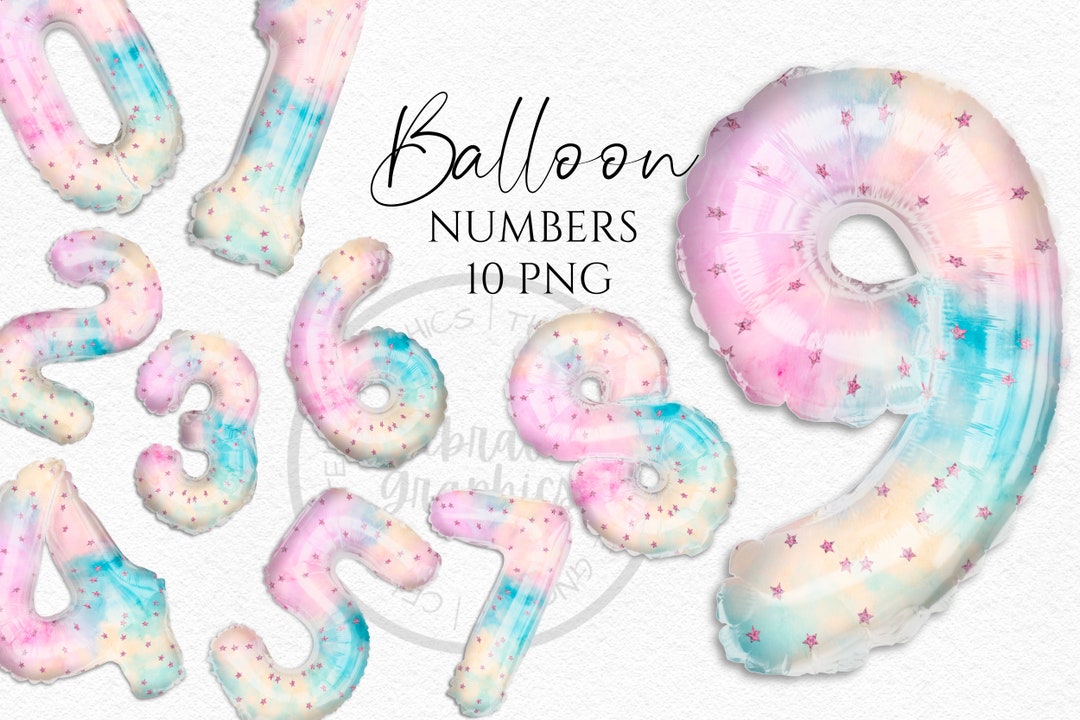 Rainbow Foil Balloon Number Clipart: PNG Graphics (instant Download) - Etsy