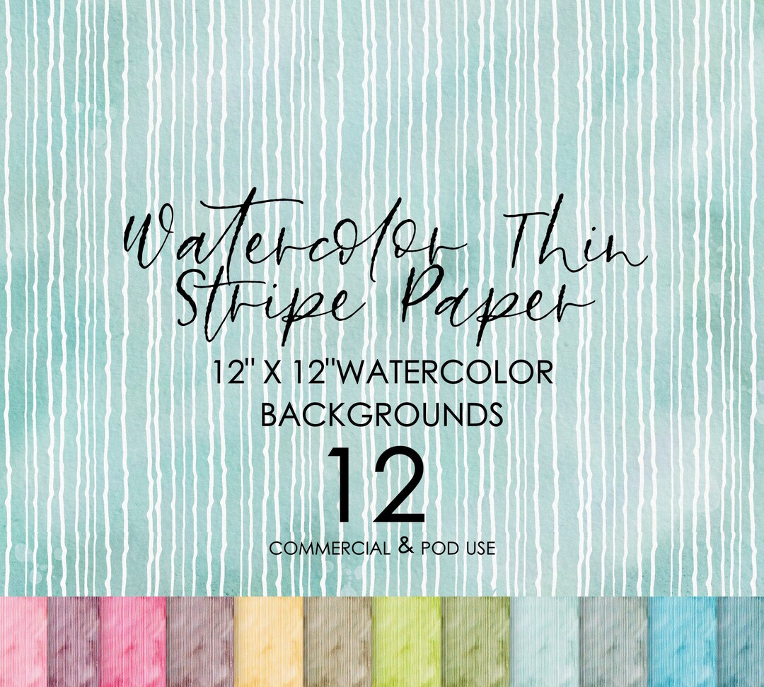 Commercial Use Watercolor Digital Paper Watercolor Stripe Papers 12 ...