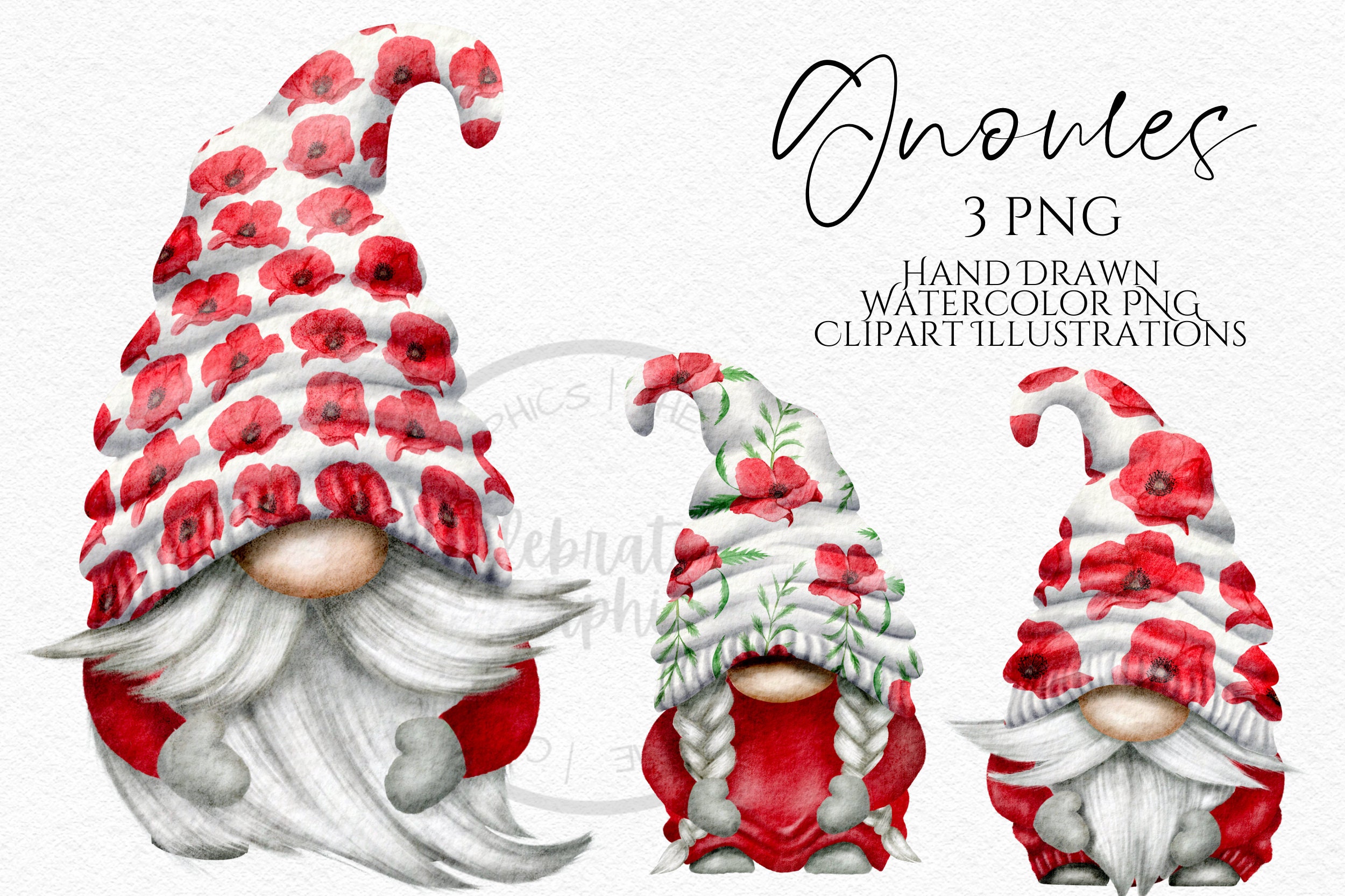 Poppy Gnome Clipart PNG Hand Drawn Watercolor Poppy Gonk - Etsy