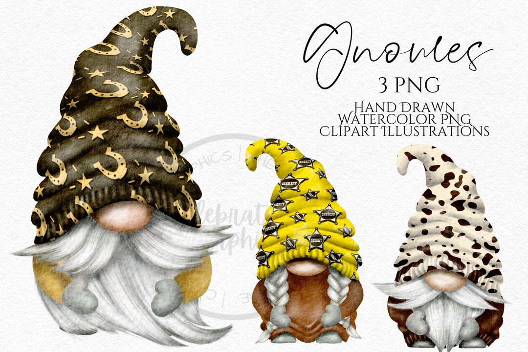 Cowboy Gnome Clipart PNG Bundle Cowboy Gonk Hand Drawn Watercolor ...