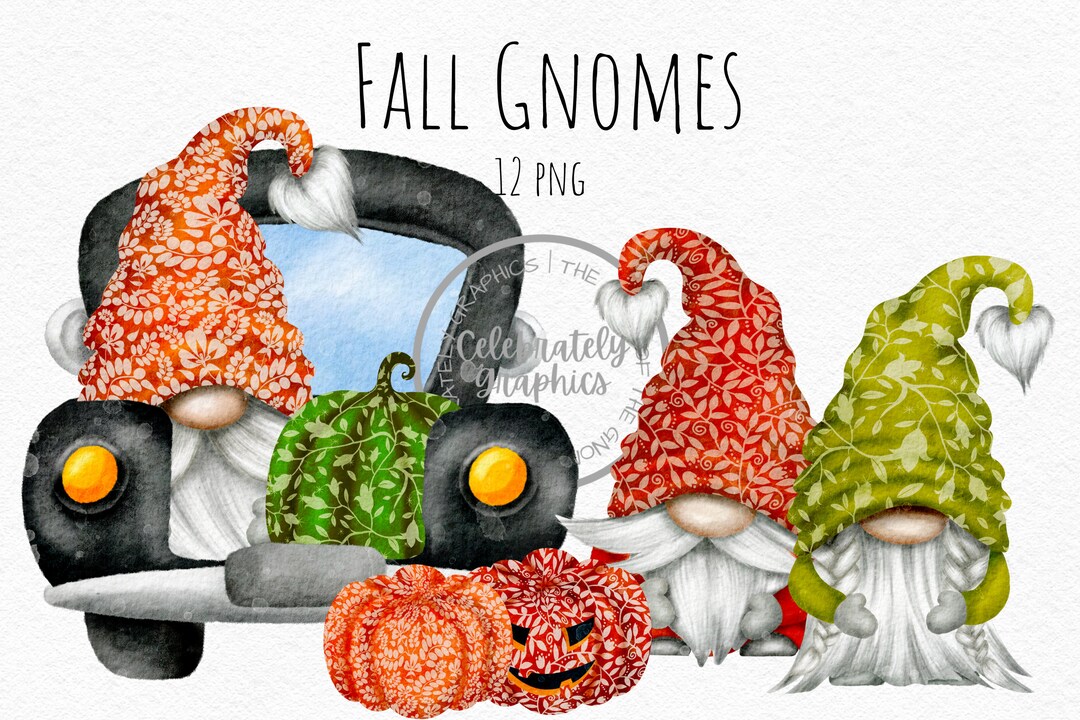 Fall Gnome PNG Clipart Autumn Pumpkin Truck Hand Drawn Watercolor ...