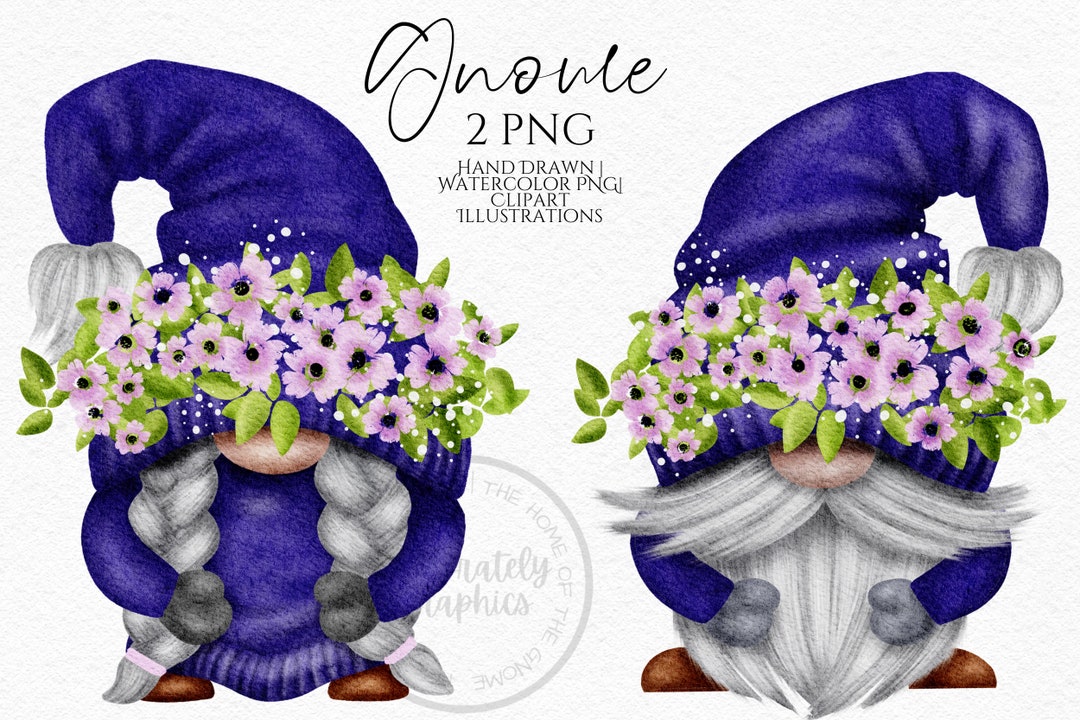 Purple Flower Gnomes Clipart PNG Purple Gonks Hand Drawn Watercolor ...