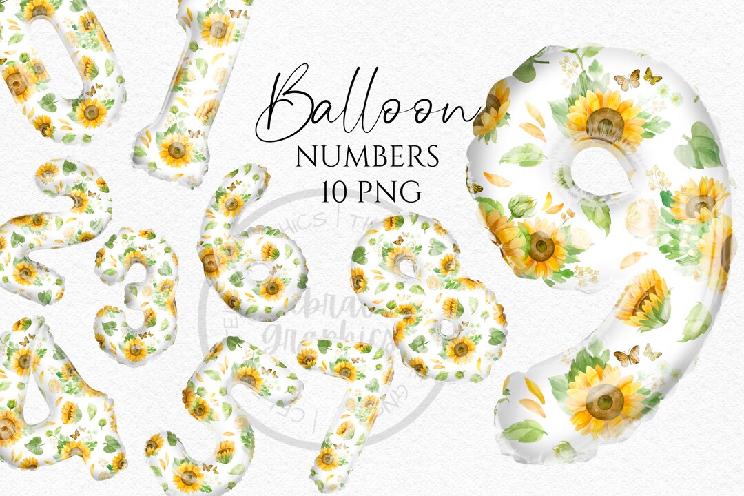 Foil Balloon Clipart, Sunflower Pattern Numbers Instant Download ...