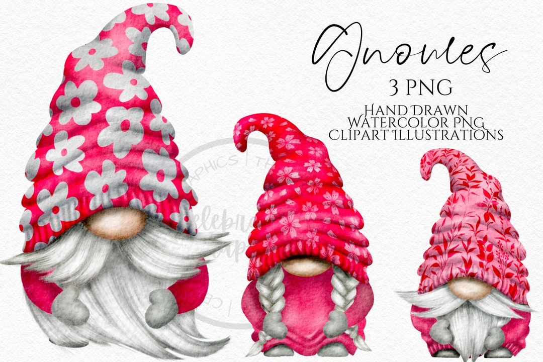 Pink Flower Gnome Clipart PNG Bundle Pink Floral Gonk Hand Drawn ...