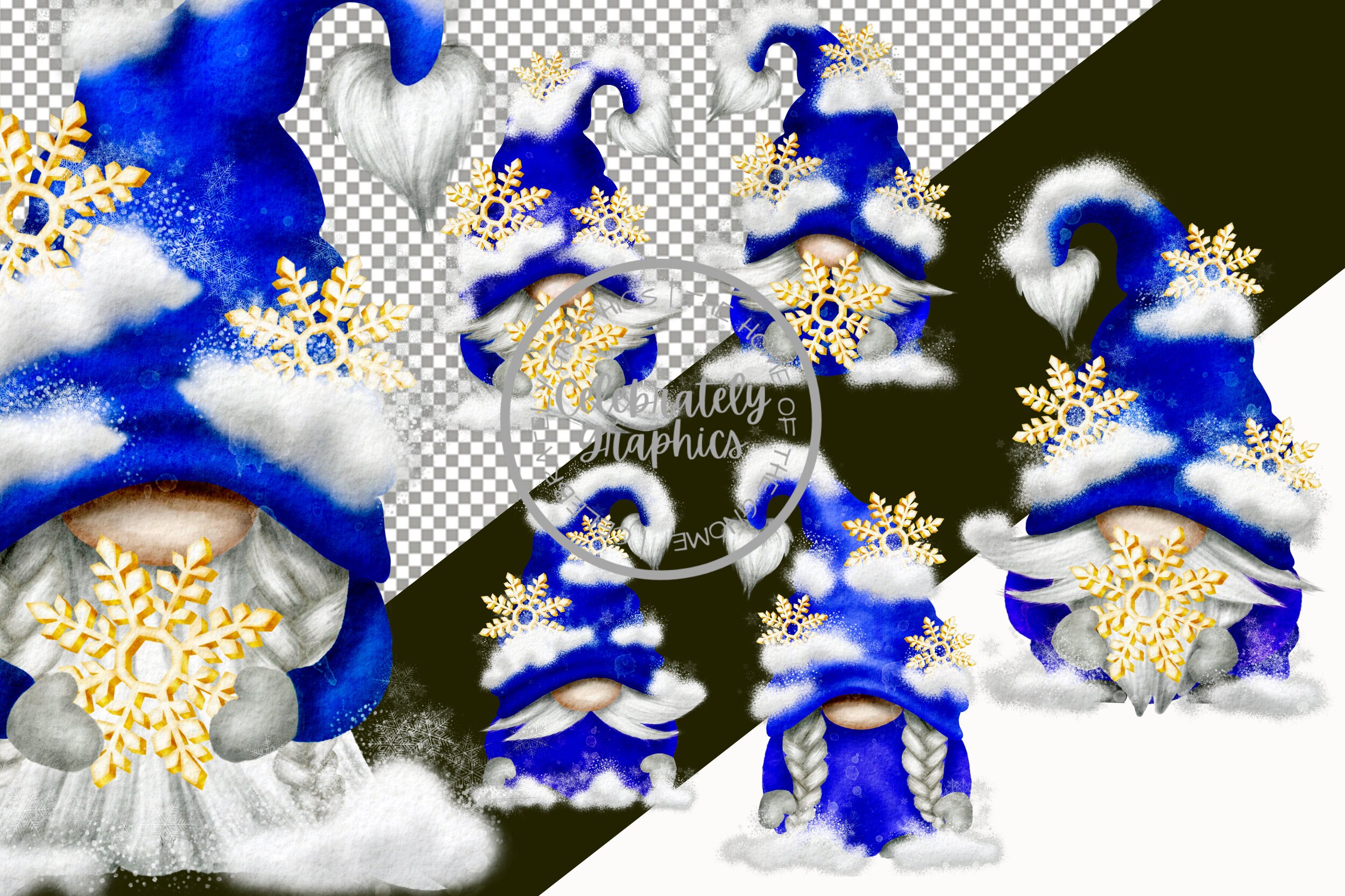 Snowflake Gnome Clipart Snow and Blue and Gold Gnome Hand - Etsy