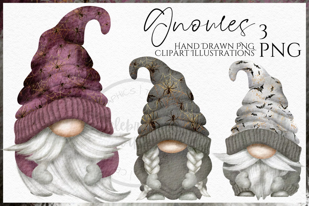 Halloween Gnome Clipart PNG Bundle Cobweb Gonk Hand Drawn Watercolor ...