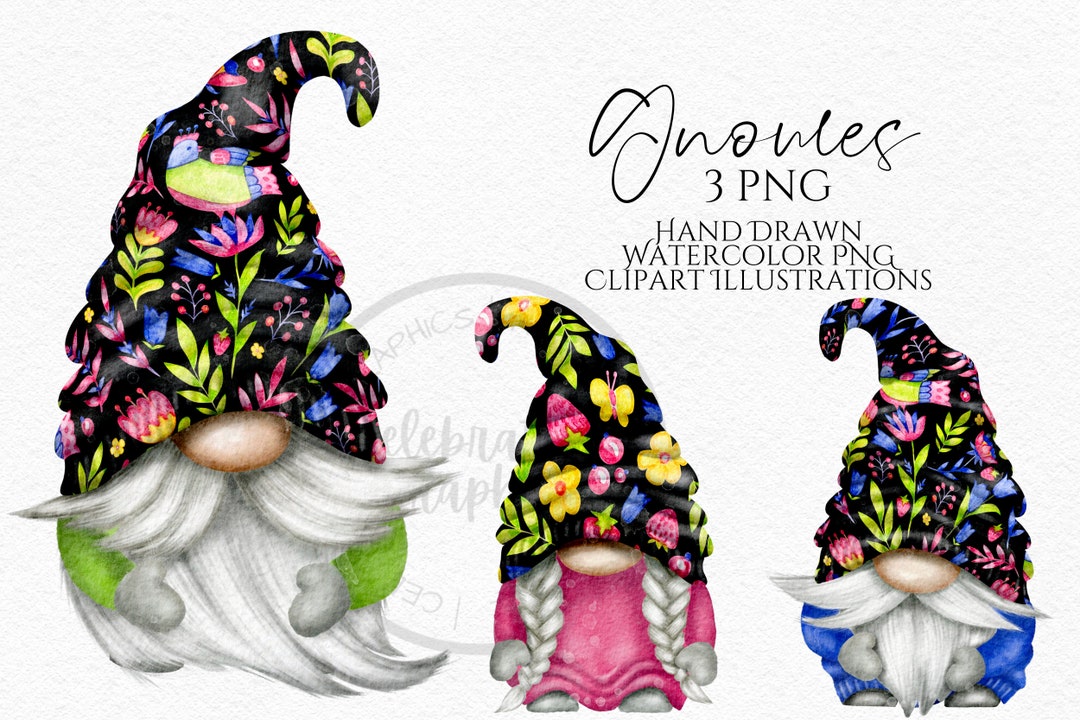 Folk Flower Gnome Clipart PNG Bundle Folk Gonk Hand Drawn Watercolor ...