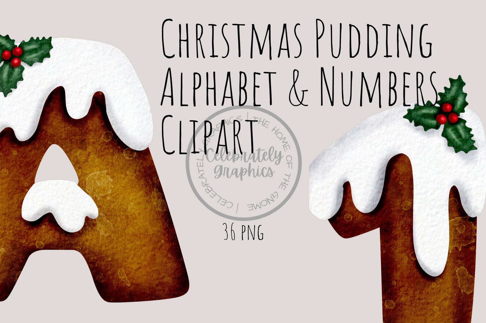 Christmas Pudding Alphabet and Numbers Clipart Christmas | Etsy