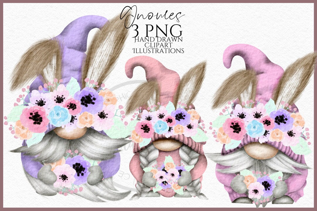 Easter Bunny Flower Gnome Clipart PNG Bundle Easter Gonk Hand Drawn ...