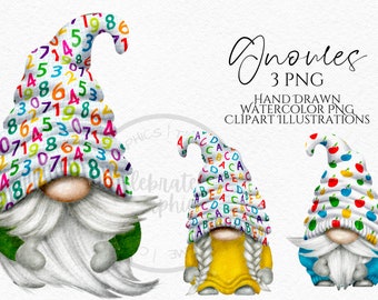 School Gnomes Hand Drawn Watercolor Gnome Clipart Digital | Etsy
