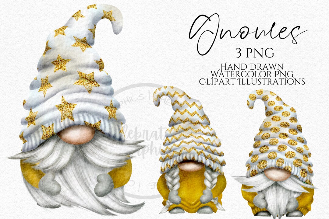 Gold Gnome Clipart PNG Bundle Gold Gonk Hand Drawn Watercolor Instant ...