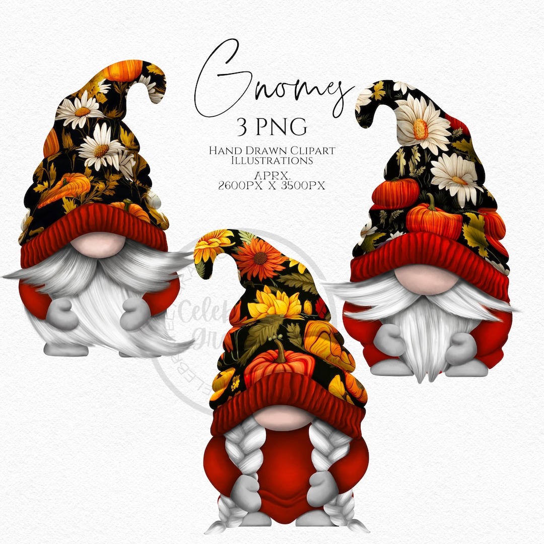 Autumn Gnome Clipart PNG Bundle Fall Gonk Hand Drawn Watercolor Instant ...