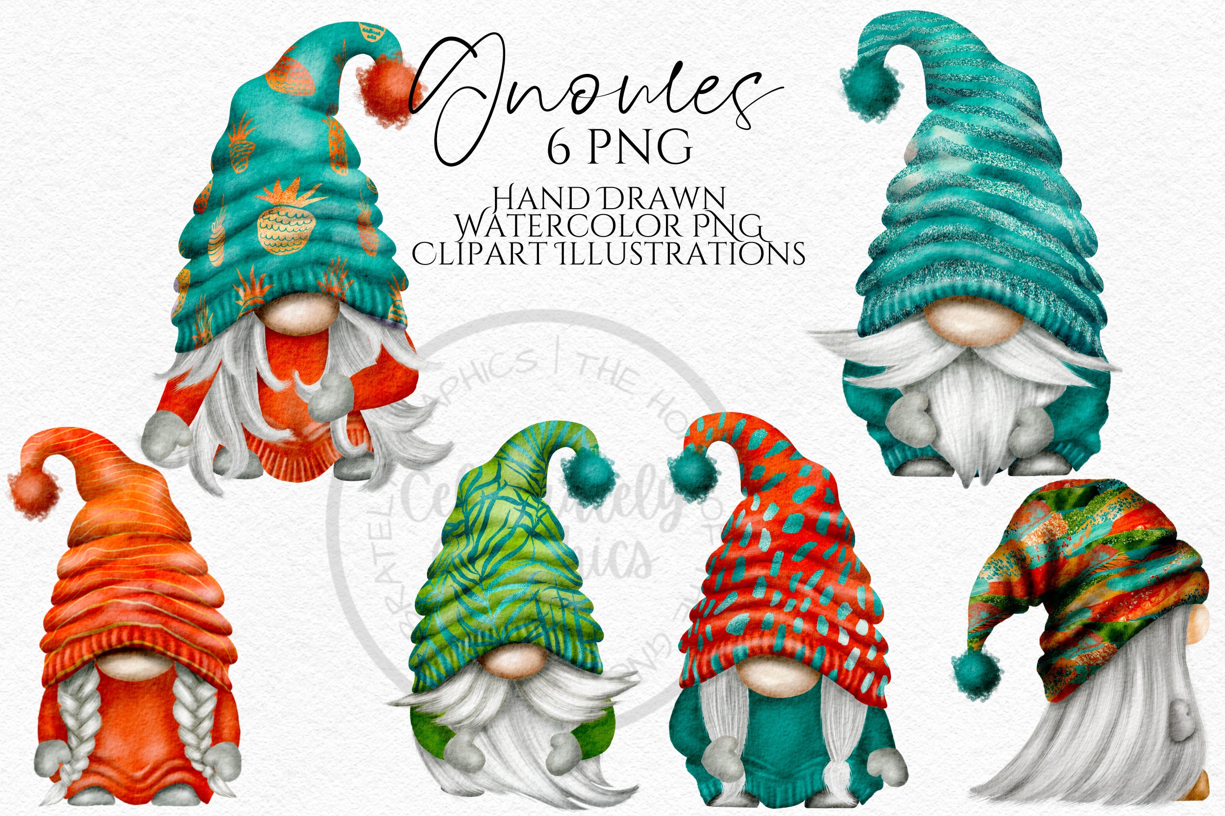 Summer Gnome Clipart PNG Set of 6 Gnomes Hand Drawn Watercolor - Etsy