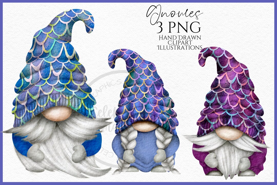 Mermaid Gnome Clipart: Watercolor Scales PNG (digital Download) - Etsy