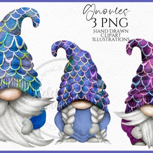 Mermaid Gnome Clipart PNG, Hand Drawn Watercolor Scales Gnome Clipart ...