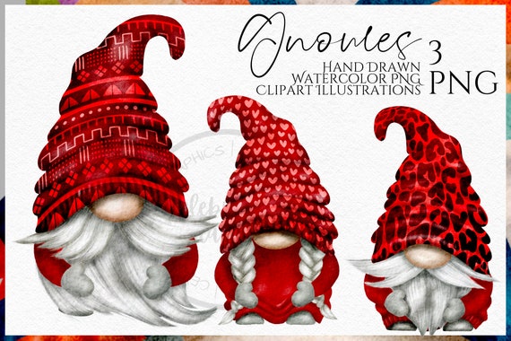 Red Gnome Clipart PNG Hand Drawn Watercolor Instant Download - Etsy