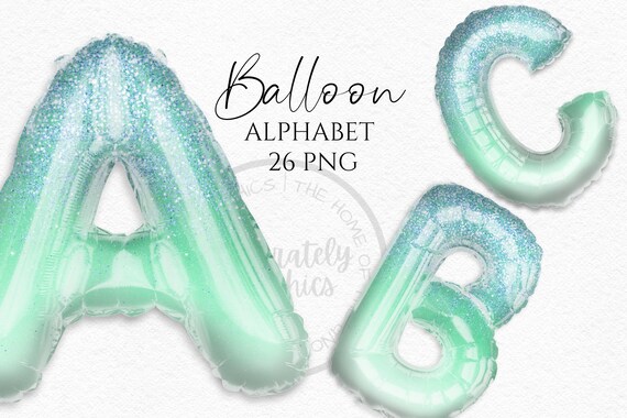 Foil Balloon Clipart Green Blue Foil Balloon Alphabet Letters - Etsy