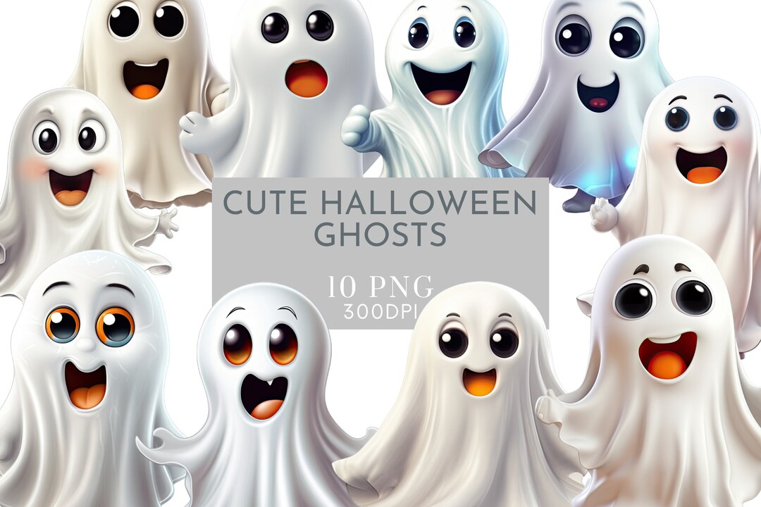 Cute Ghosts Clipart PNG, Clipart Pack of 10, Crafts Card Making ...
