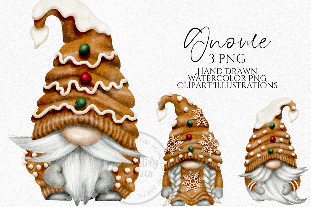 Gingerbread Gnomes Christmas Hand Drawn Watercolor Christmas Gnome ...