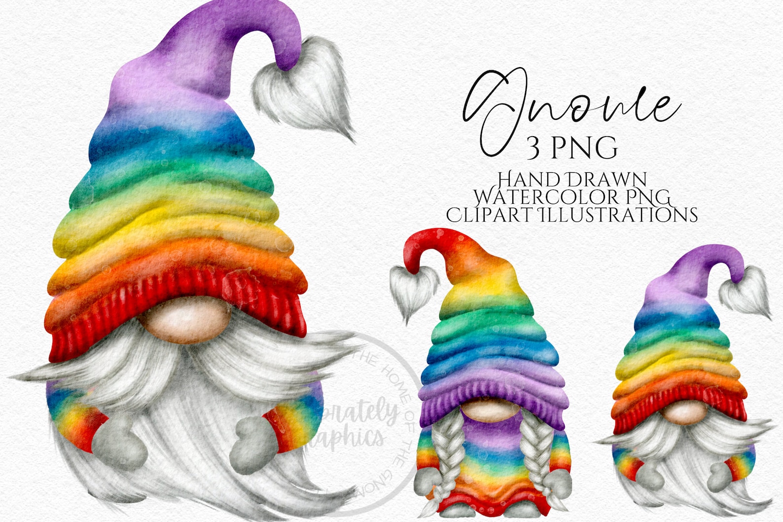 Rainbow Gnome Clipart PNG Hand Drawn Watercolor Gnome - Etsy UK