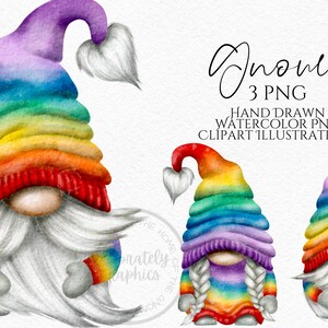 Rainbow Gnome Clipart PNG, Hand Drawn Watercolor Gnome Clipart, Digital ...