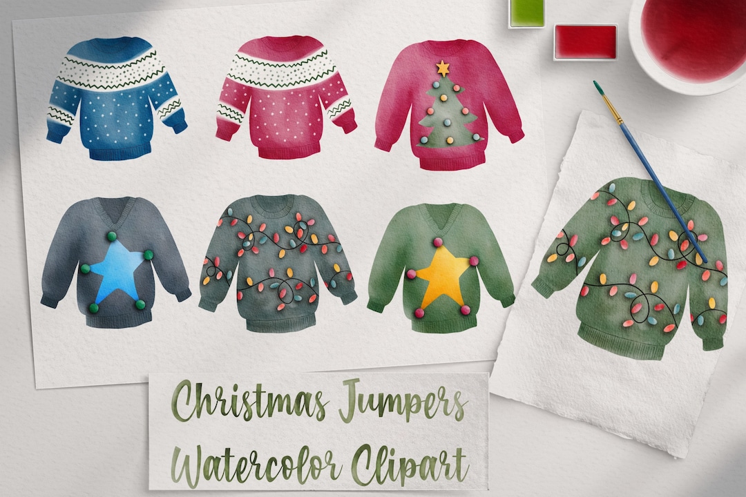 Watercolor Christmas Jumper Clipart: Ugly Sweater PNG (digital Download ...