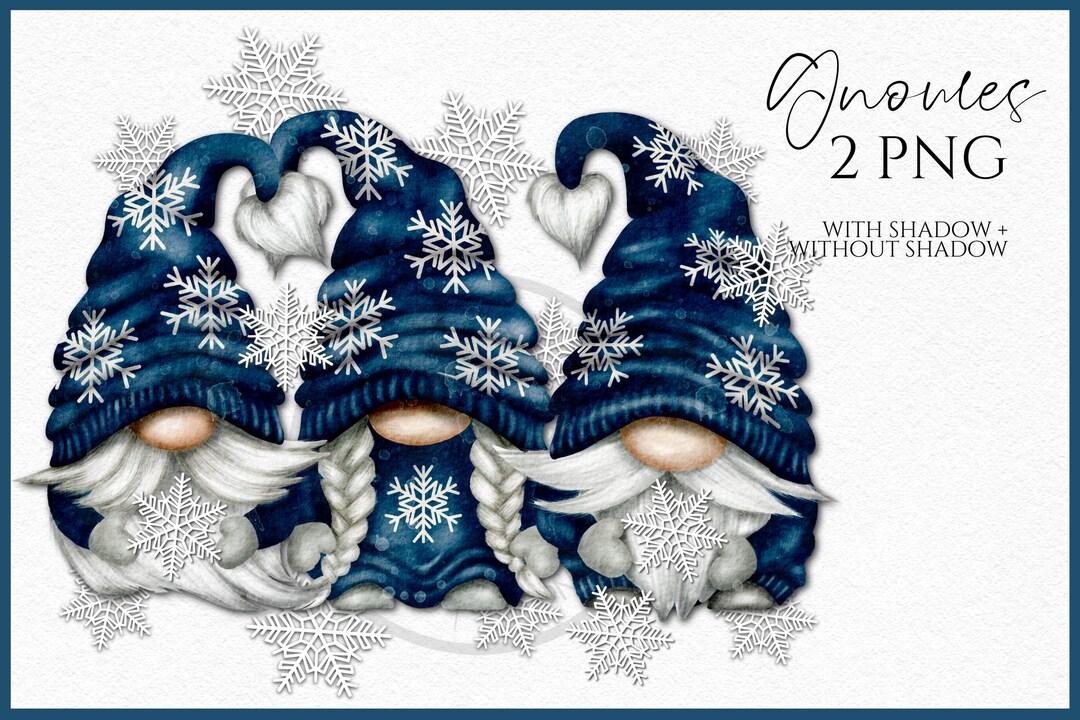 Blue Christmas Snowflake Gnomes Watercolor Clipart (digital Download ...